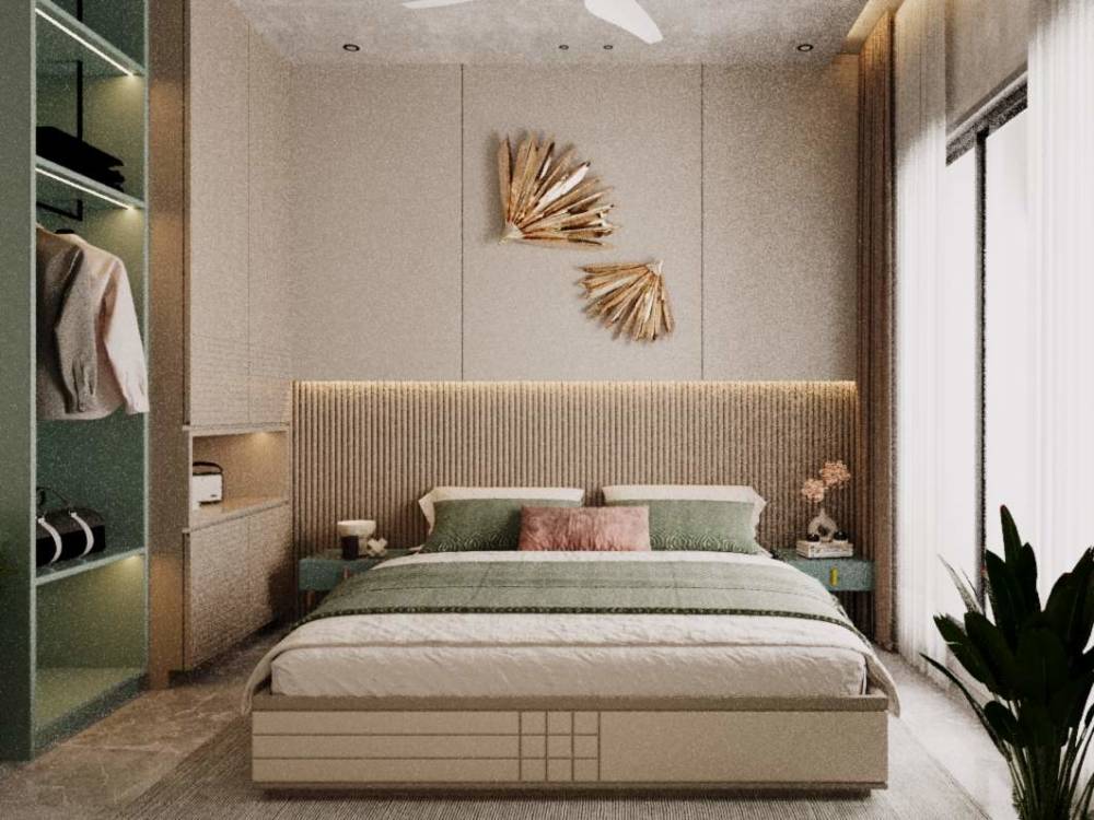 A beautiful bedroom interior design 2D elevations with 3D rendering ...
