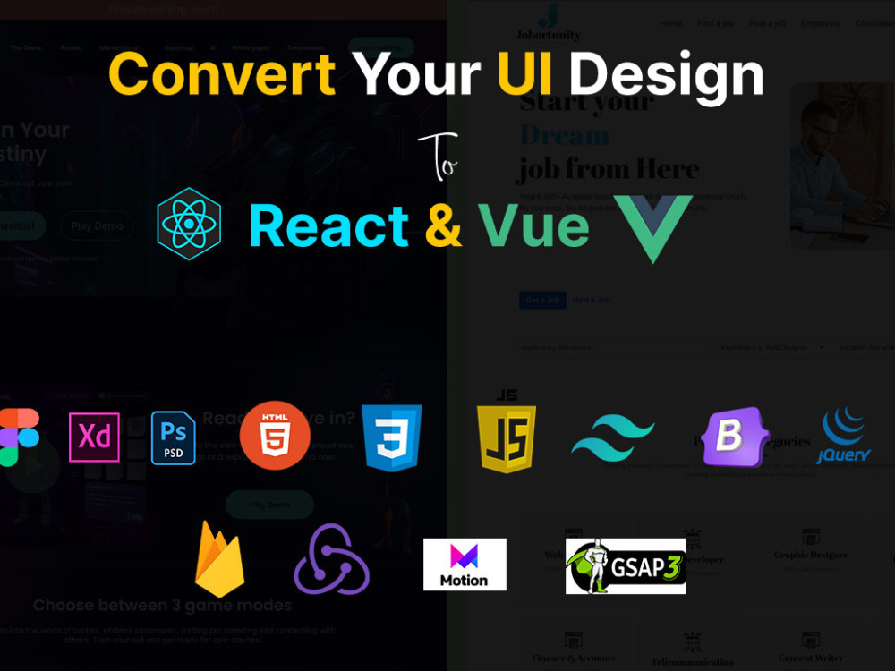 Responsive website using react js vue js or html css tailwind | Upwork Responsive website using react js vue js or html css tailwind | Upwork