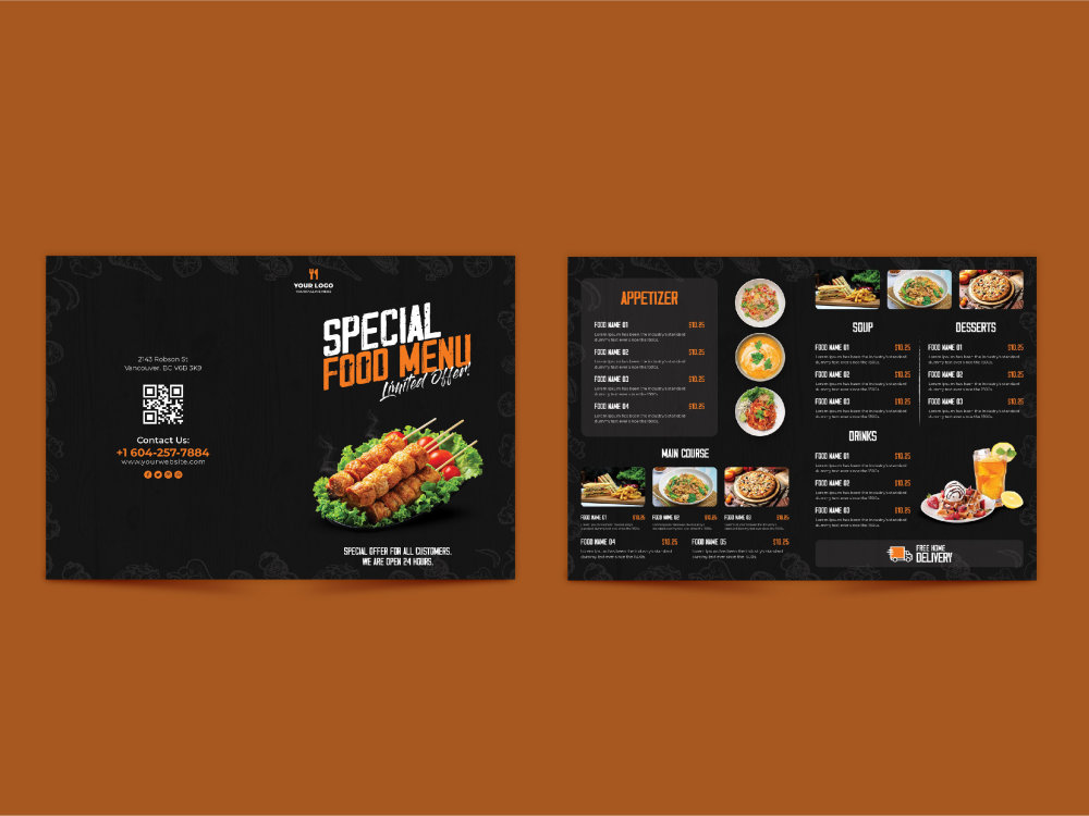Professional custom menu card design for your restaurant | Upwork