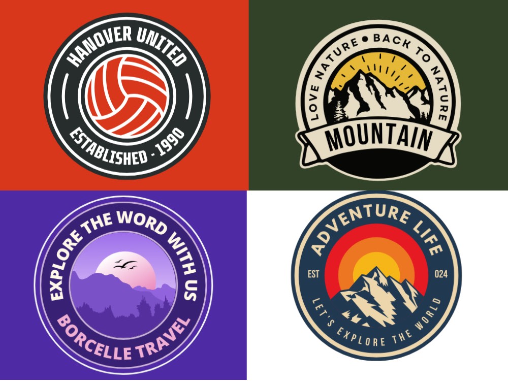 Clean badge, patch, round sticker, label circular football logo design ...