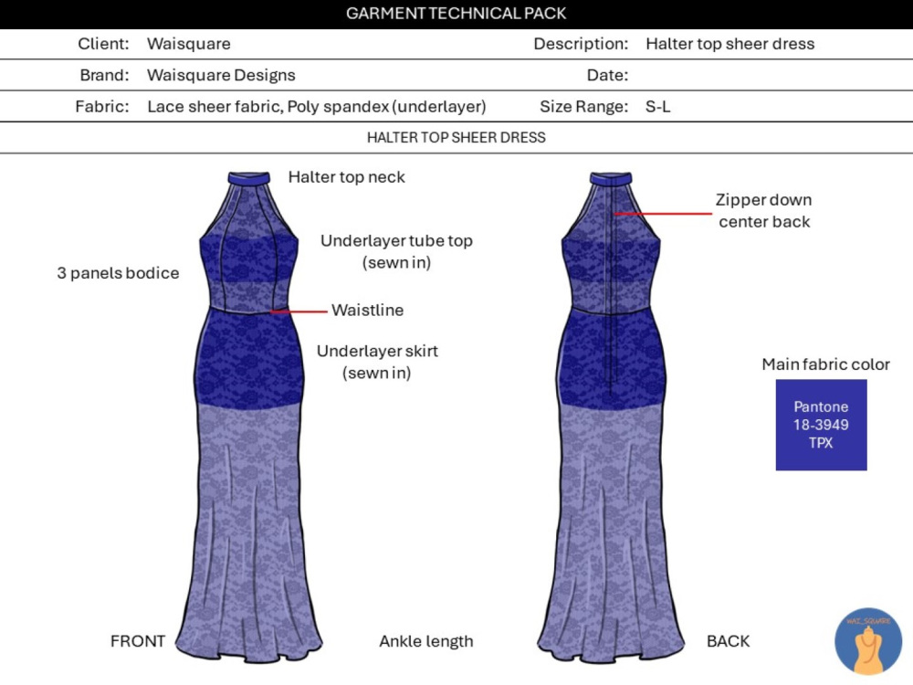 Fashion Tech Pack with garment illustrations & other product details ...