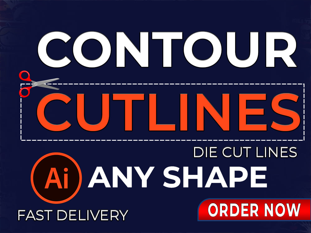 Contour cut, cutline, shape outline or laser cutting line on vector ...