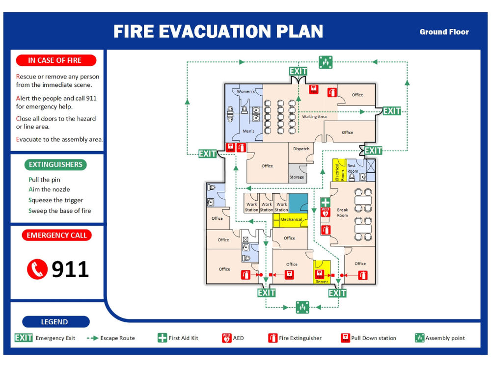 Fire emergency evacuation map for your floor plan | Evacuation plan ...