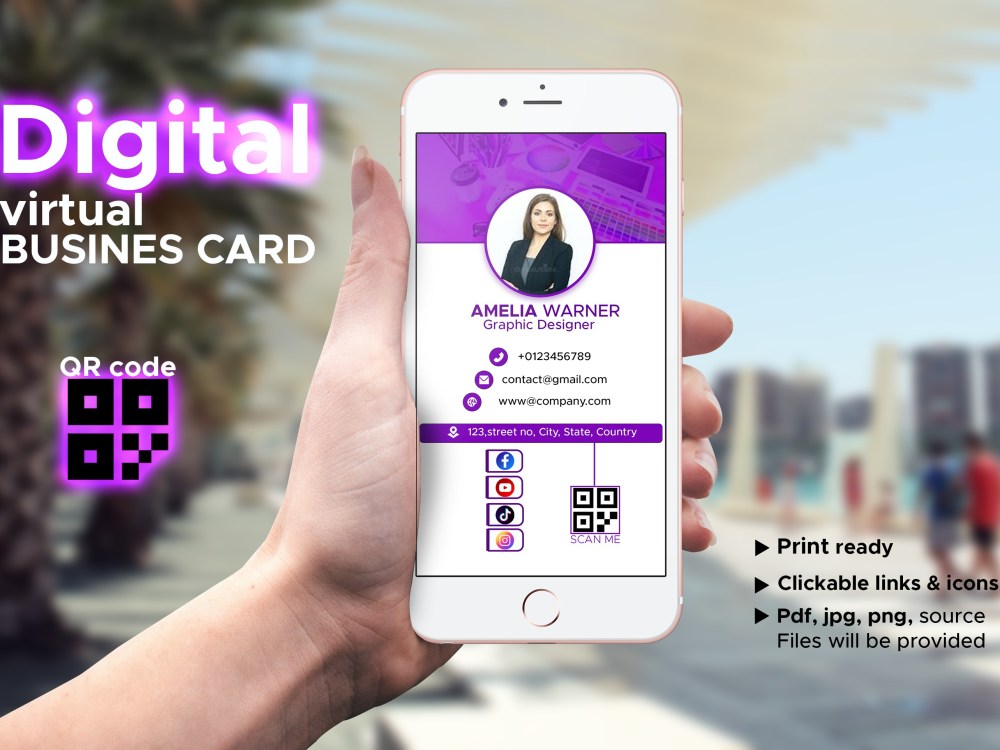 Clickable Digital business card with QR code, virtual & flat business ...