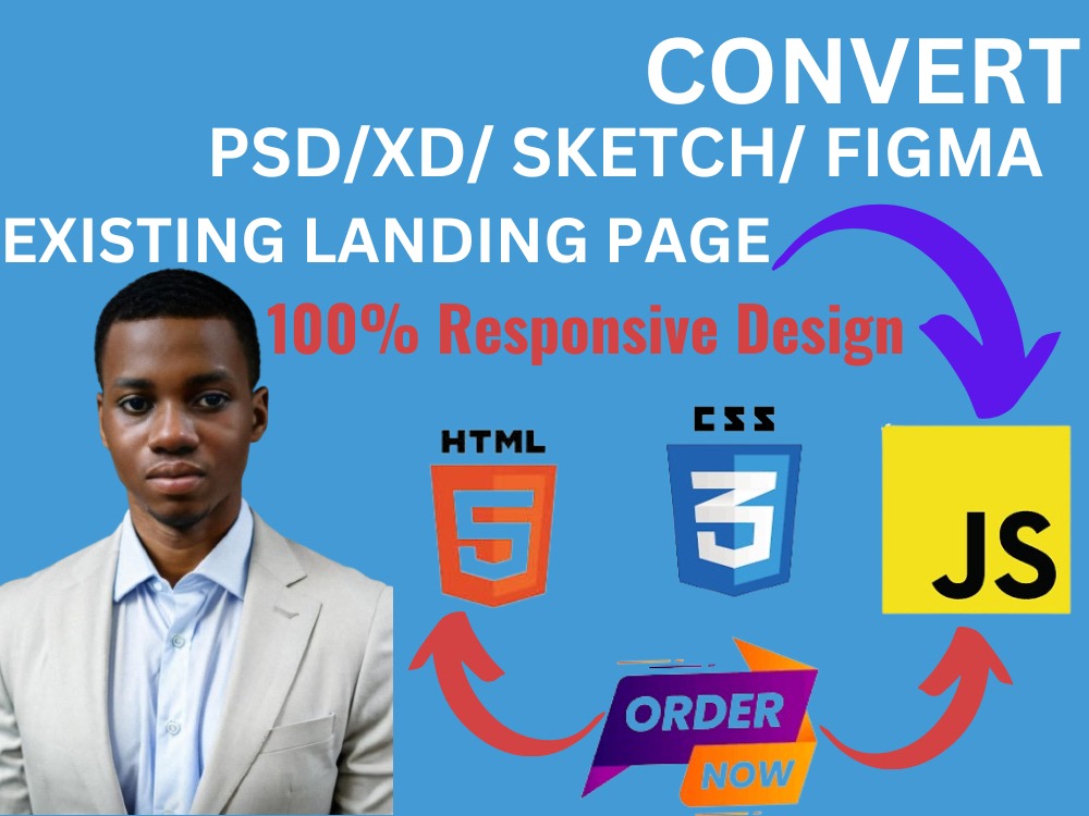 Your Adobe XD /PSD /Figma Landing Page converted to HTML, CSS, JS code | Upwork