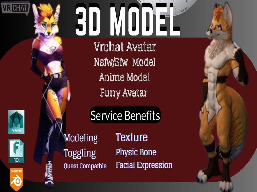 A custom VR chat avatar, Vtube model, 3D vrchat avatar for unity | Upwork