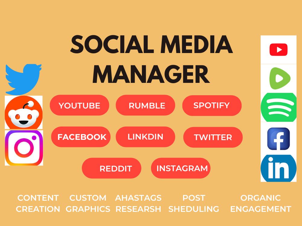 Social media manager YT, FB, IG, Twitter, reddit, LinkedIn, rumble ...