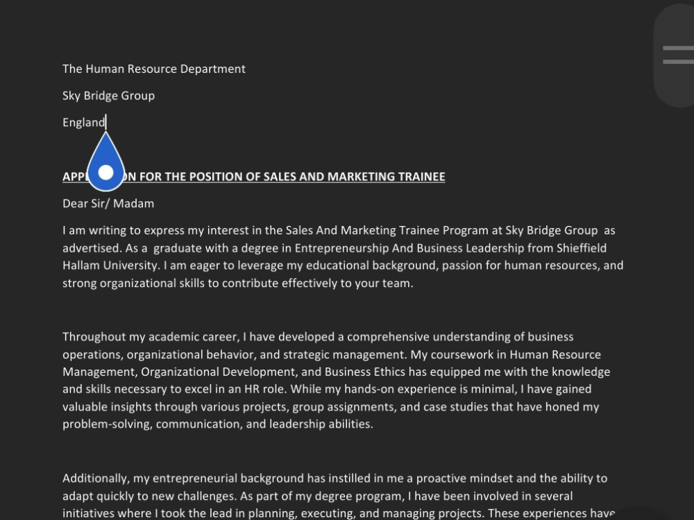 Cover letter. It show competency with microsoft word. | Upwork