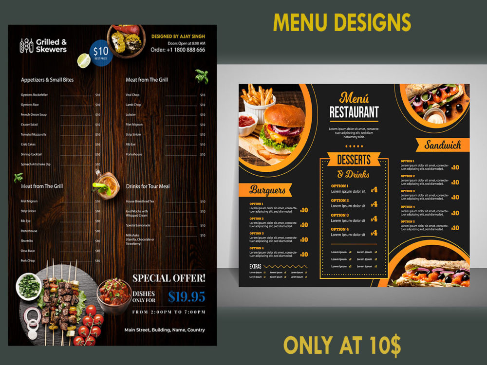 A high quality Business Card design, Menu design. | Upwork