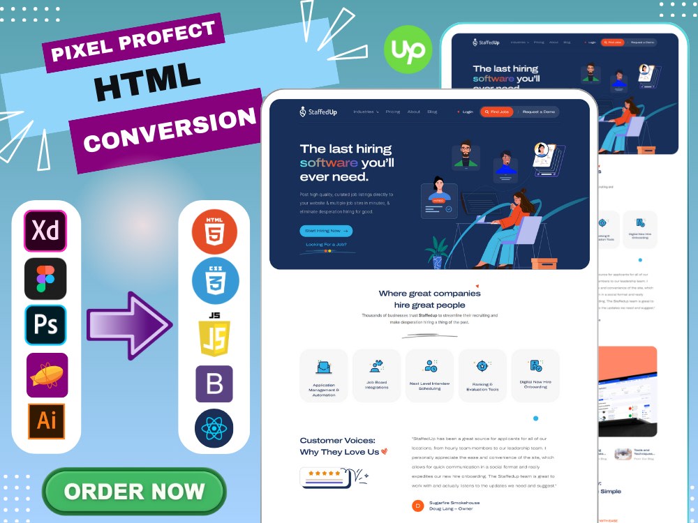 Figma, PSD, XD, Zeplin design conversion into HTML, CSS, Bootstrap, jQuery | Upwork