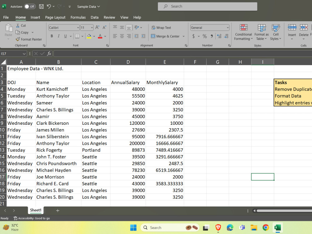 A cleaned, processed data out of a messy excel sheet. | Upwork