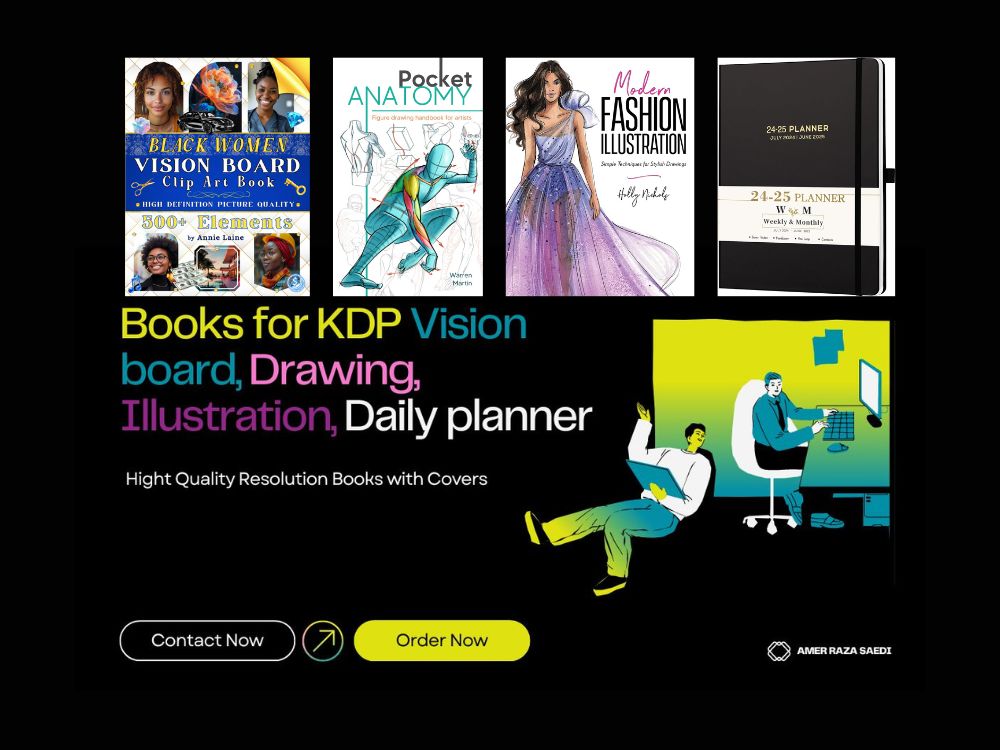 Books for amazon kdp vision board, drawing, illustration, planner, journal | Upwork