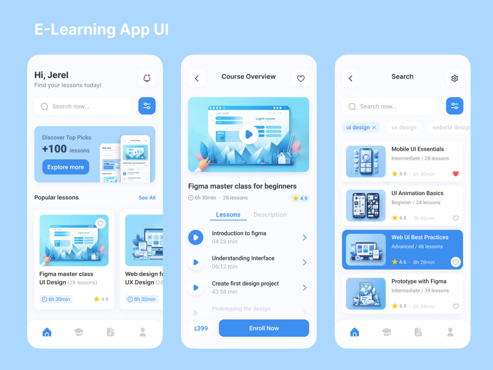 E-Learning App UI & Learning mobile app design in figma | Upwork