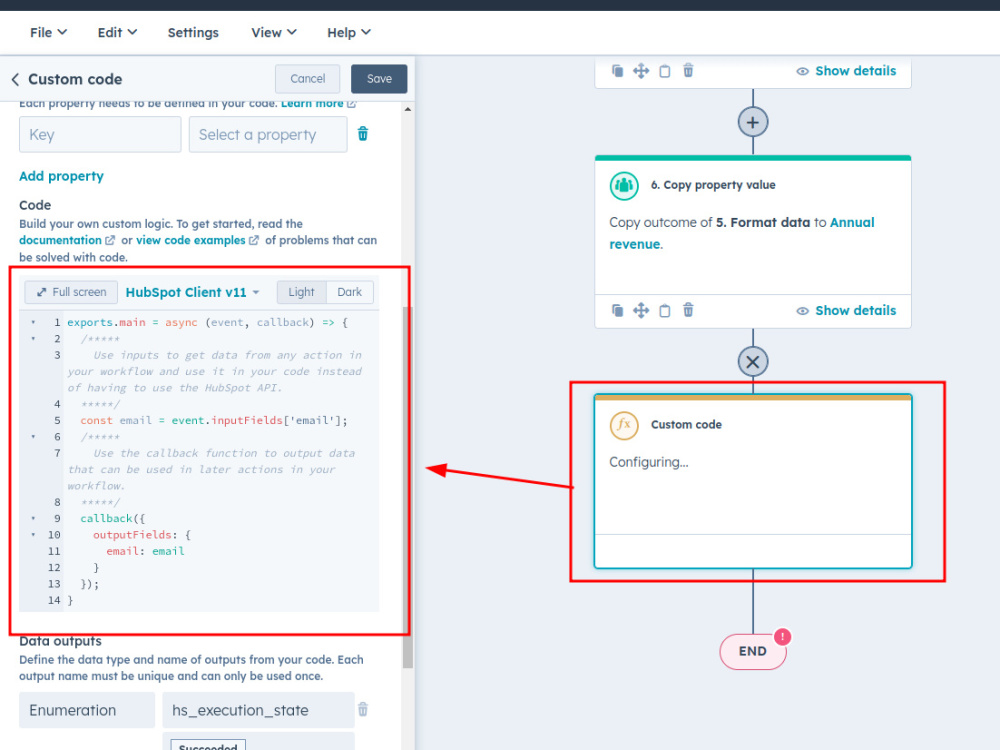 A custom coded action to to automate your HubSpot CRM and workflows | Upwork