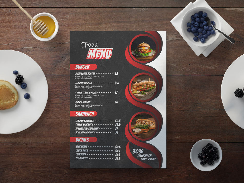 Amazing food menu design, price list and sell sheet for your restaurant ...