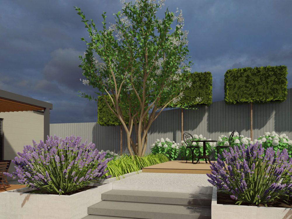 Landscape design with a 2D plan, custom list of planting and 3D ...