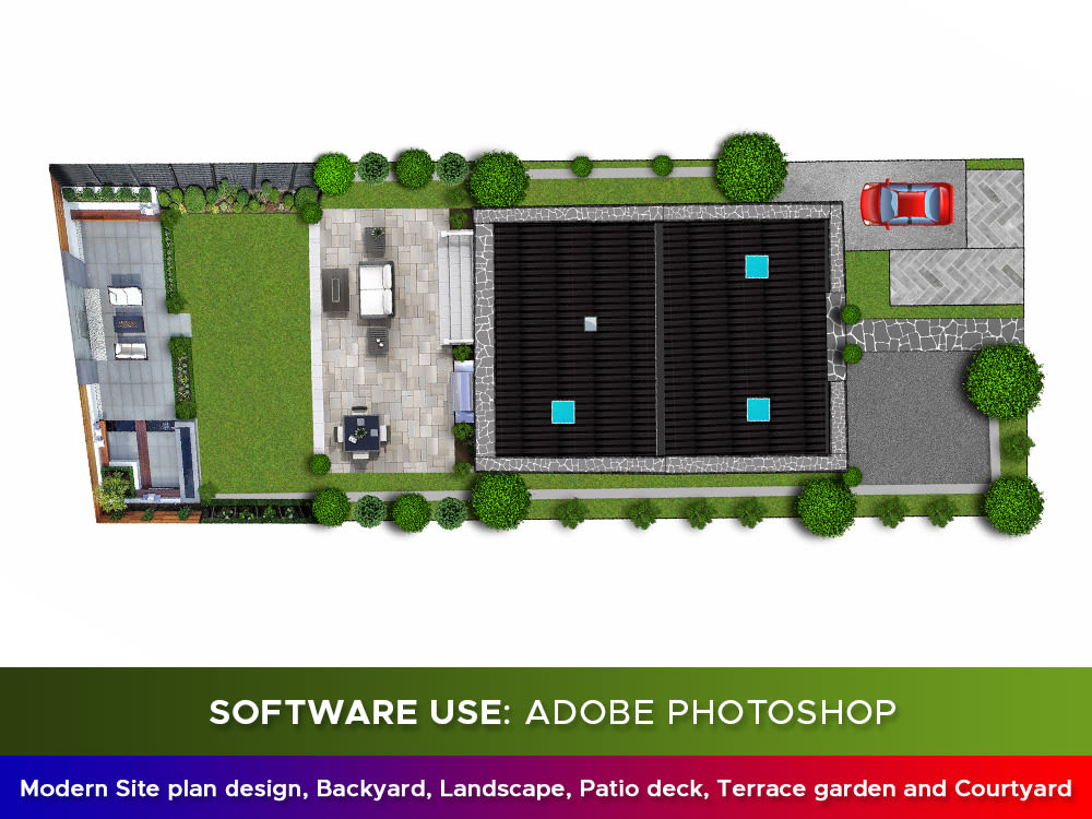 Landscape, Landscape render/Backyard/Deck patio/Garden, 2d Site Plan ...