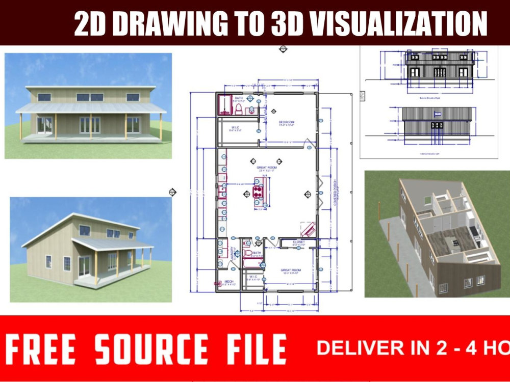 2d floor plan with 3D renderings CAD PDF Autocad | Upwork