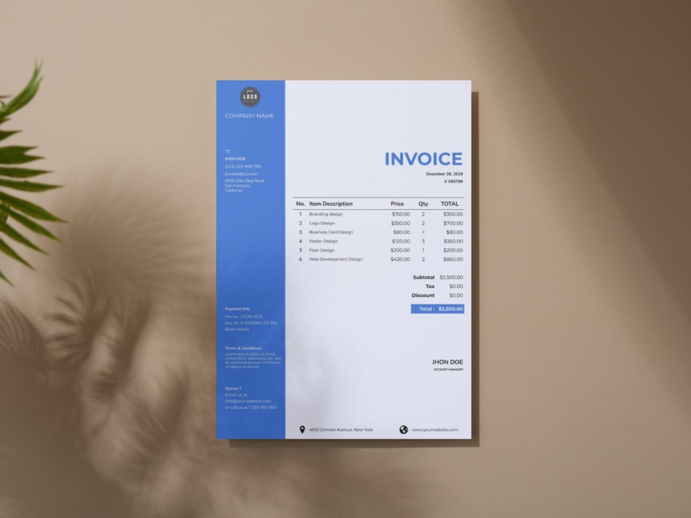 Invoice Template Design Restaurant Hotel Medic Store Bill Receipt Auto Calc | Upwork