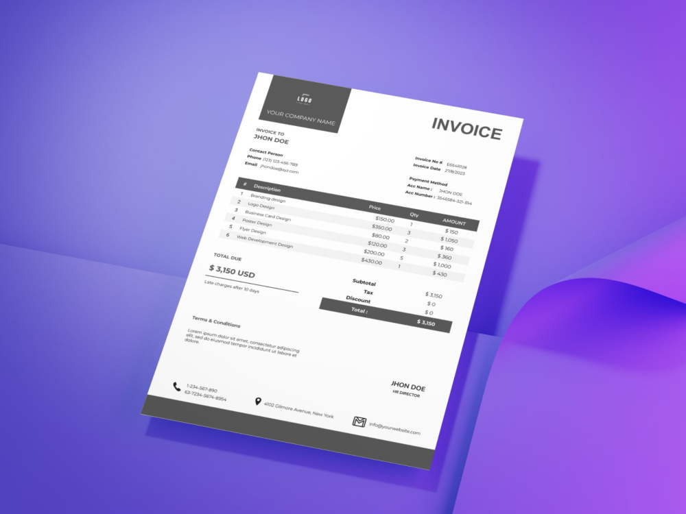 Invoice Template Design Restaurant Hotel Medic Store Bill Receipt Auto Calc | Upwork