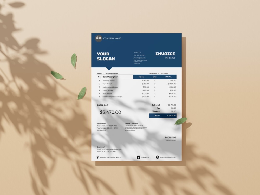 Invoice Template Design Restaurant Hotel Medic Store Bill Receipt Auto Calc | Upwork