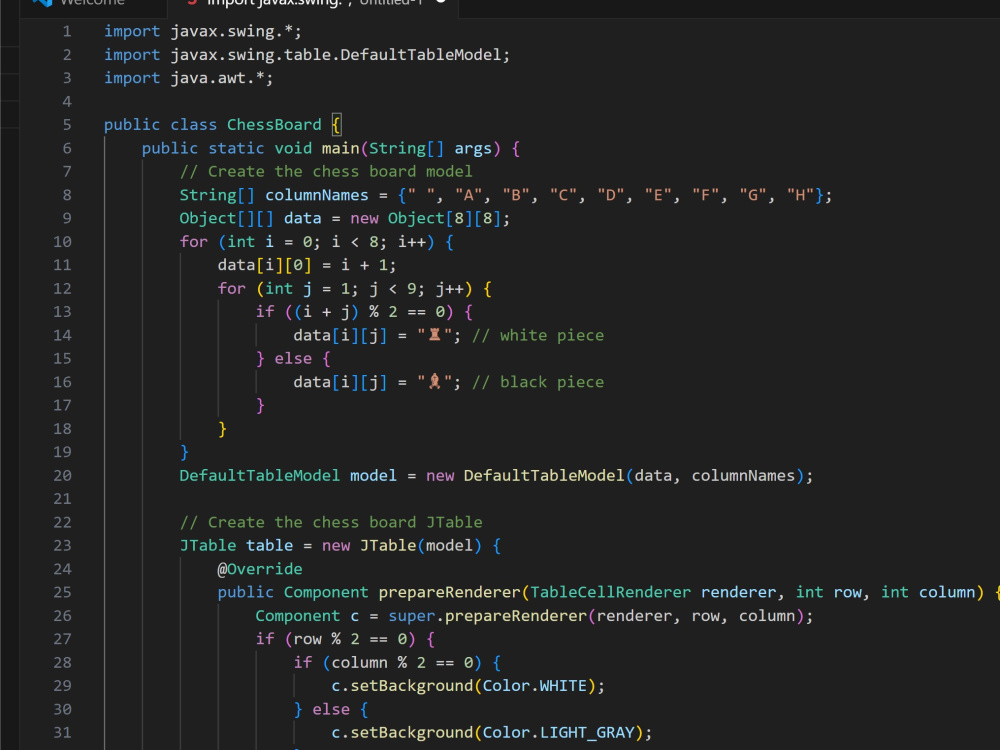 Code of games from java programming names are (Tic Tac Tao, chess ...