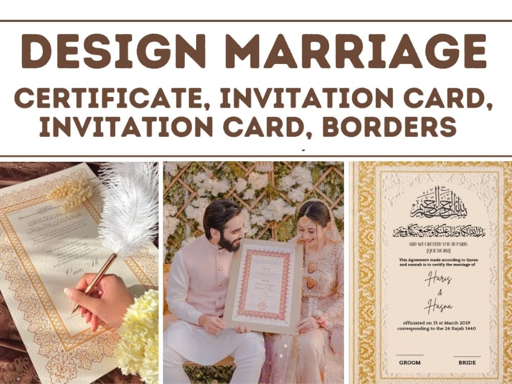 Custom marriage certificate, invitation card , borders , print ready ...