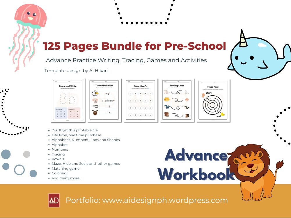 125 pages printable worksheet Pre-K Workbook Advance | Upwork