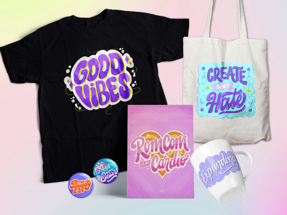 Custom aesthetic lettering design for merch t-shirts stickers | Upwork