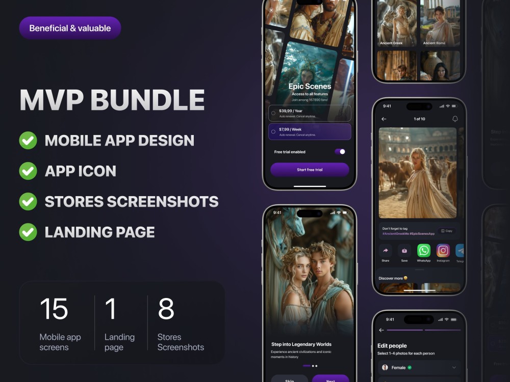 MVP UI/UX Design Bundle | Mobile app + Landing page + AppStore Screenshots | Upwork