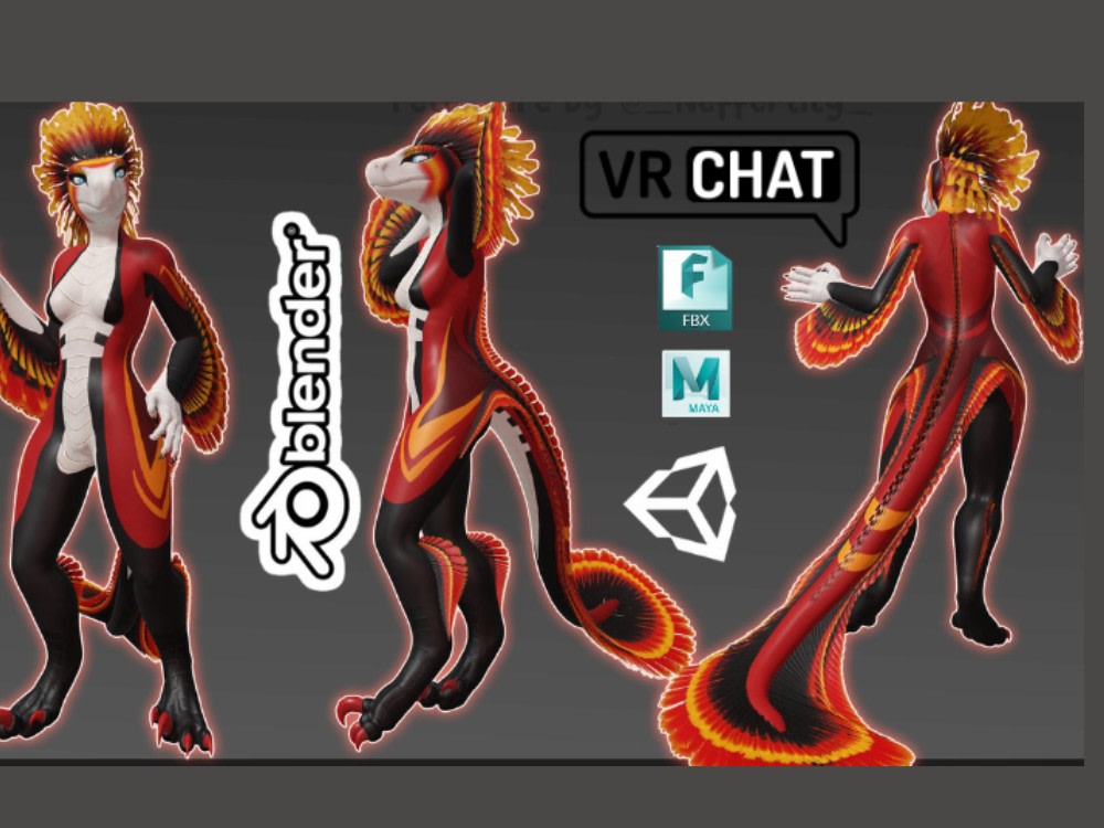 3d model furry avatar custom vrchat avatar vrc furry fursona vtuber ...