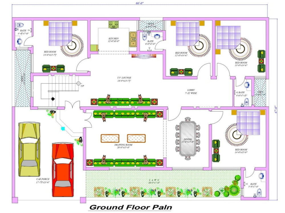 2d ground floor plan with attached furniture | Upwork