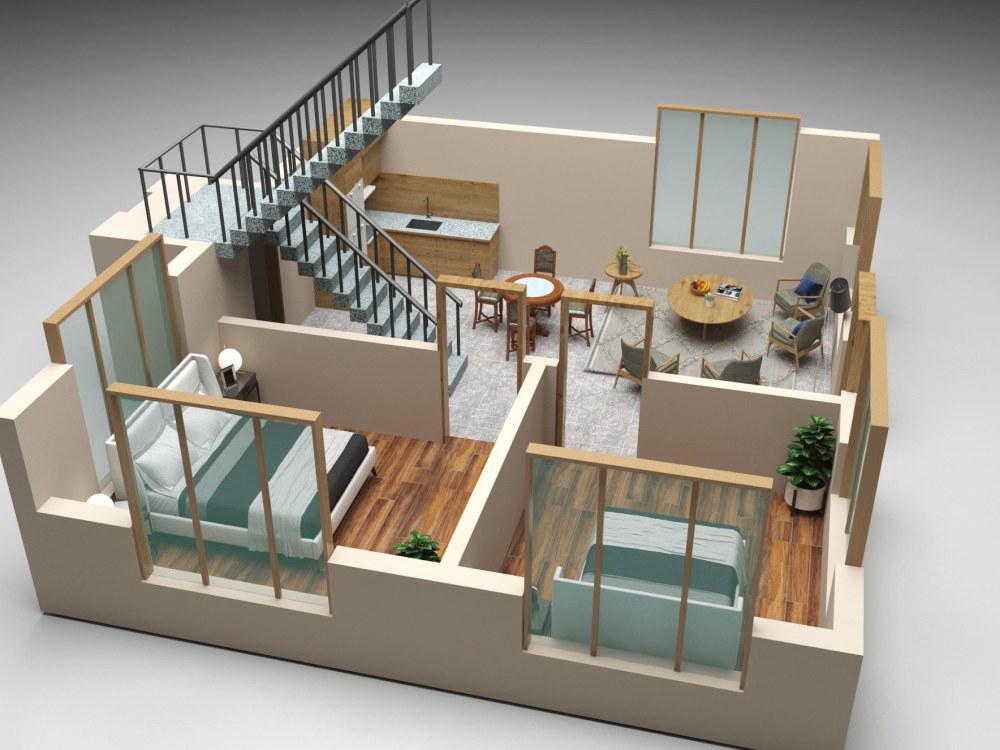 A photo-realistic 3D floor plan with high-quality rendering. | Upwork