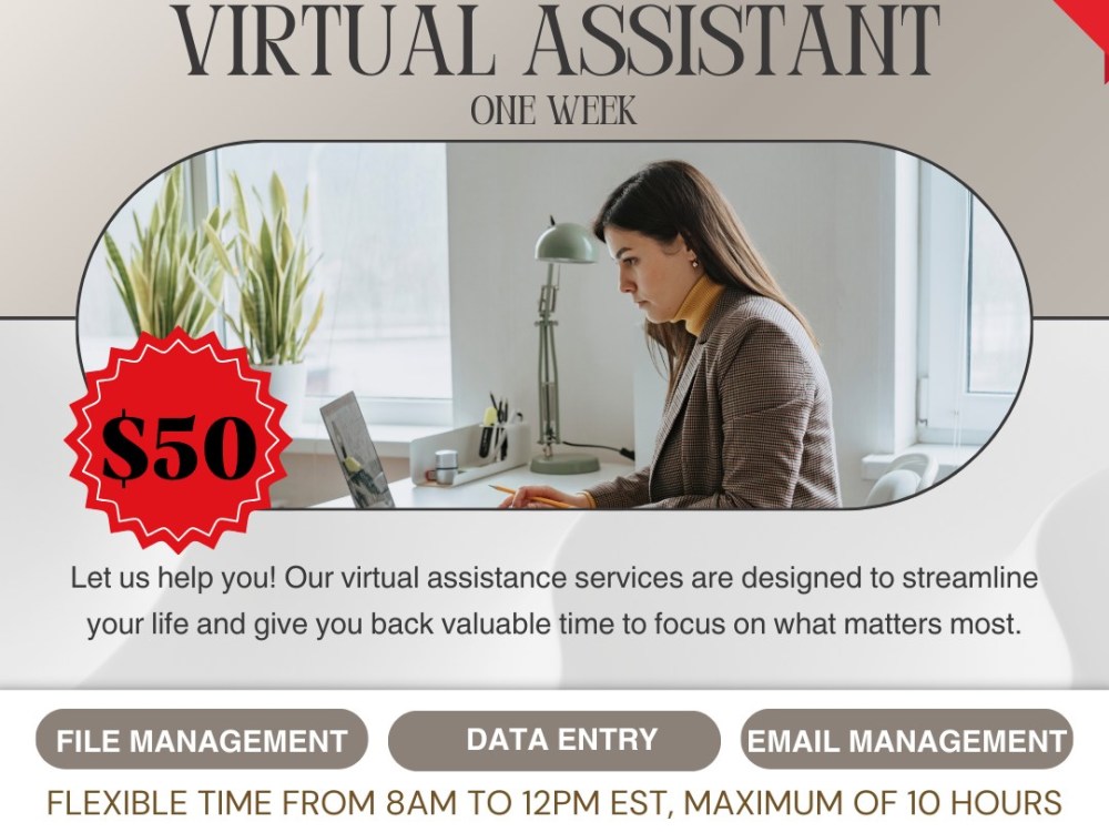Virtual Assistant for One (1) Week | Upwork