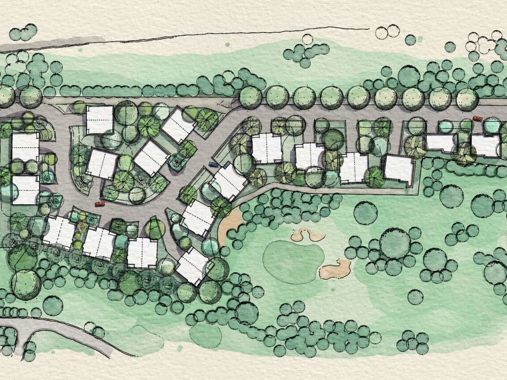 Hand drawn architectural floor plans and landscape site plan renderings ...