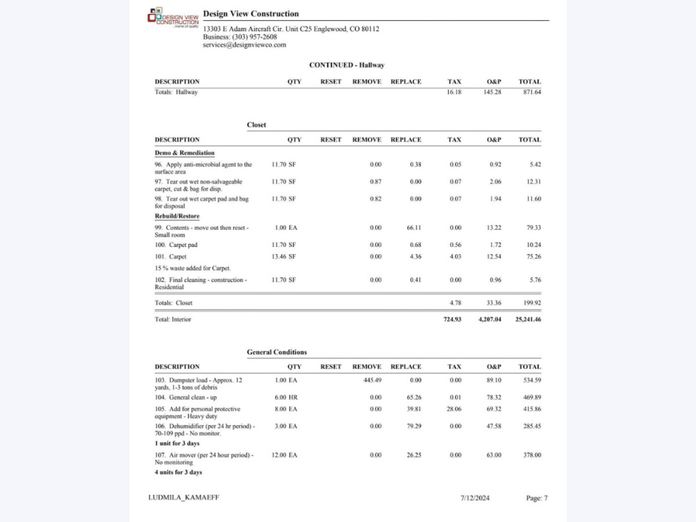 Water Damage Xactimate Estimate for Insurance Claim | Upwork