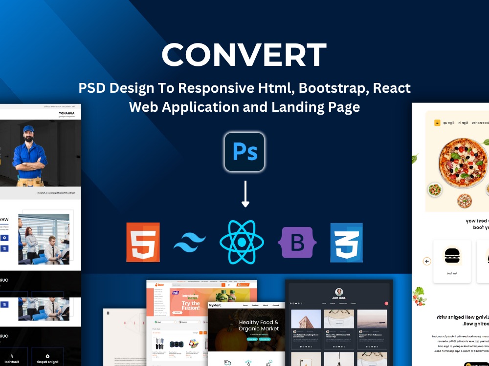 PSD Design to Responsive HTML,Bootstrap & React Js website and Landing Page | Upwork
