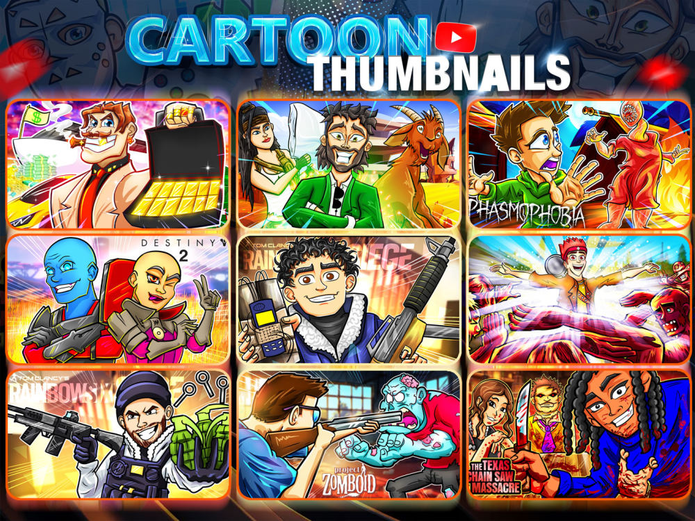 Eye catching cartoon youtube thumbnails | Upwork