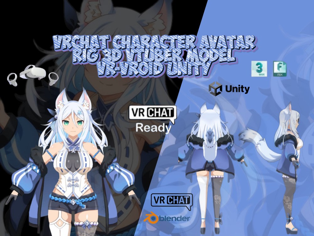 3d Vrchat, Vr character unity, Vrchat avatar, Vroid model, rig furry vtuber | Upwork