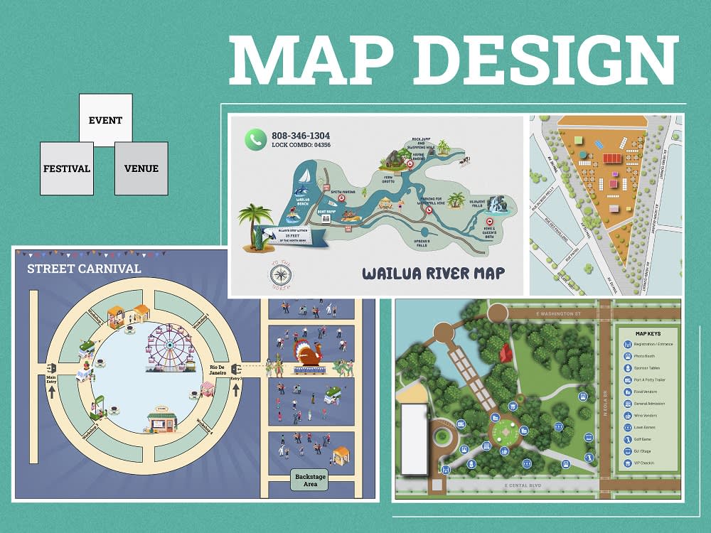 Custom vector map design for event, festival, venue, city, site, layout ...