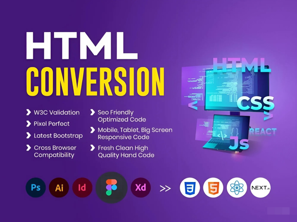 Figma into html, CSS and javascript, jquery and react | Upwork