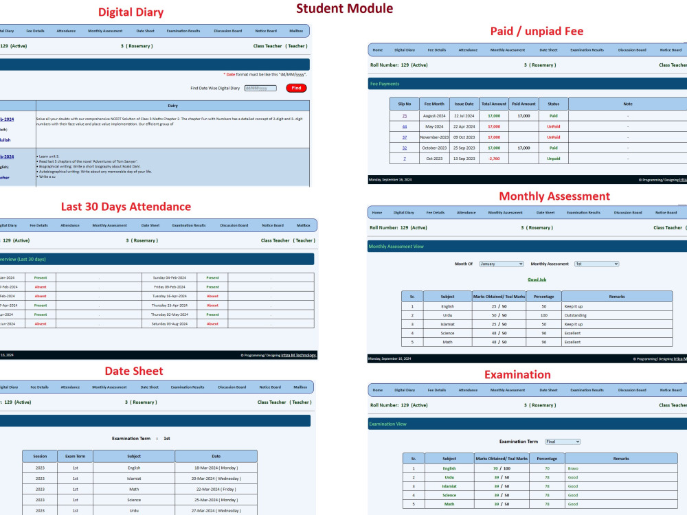 A complete school management system with student, teacher, admin ...