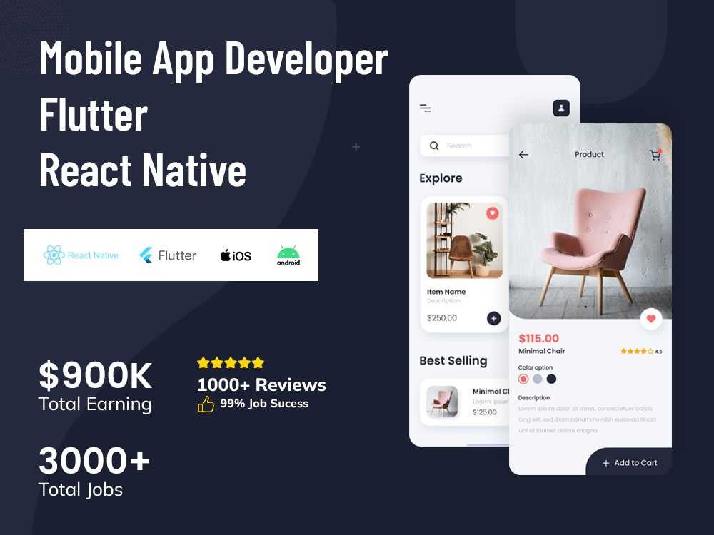 Android App Ios Mobile App Flutter Dart React Native Swift Ui Upwork