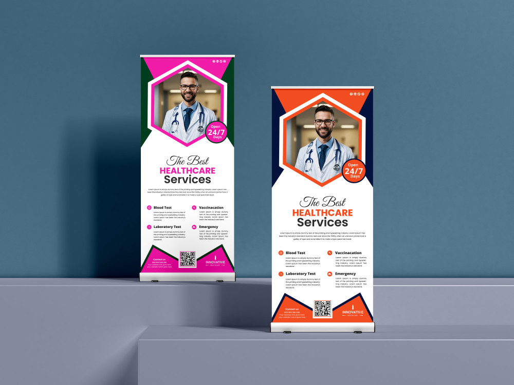 A retractable backdrop roll up pull up and pop up banners design | Upwork