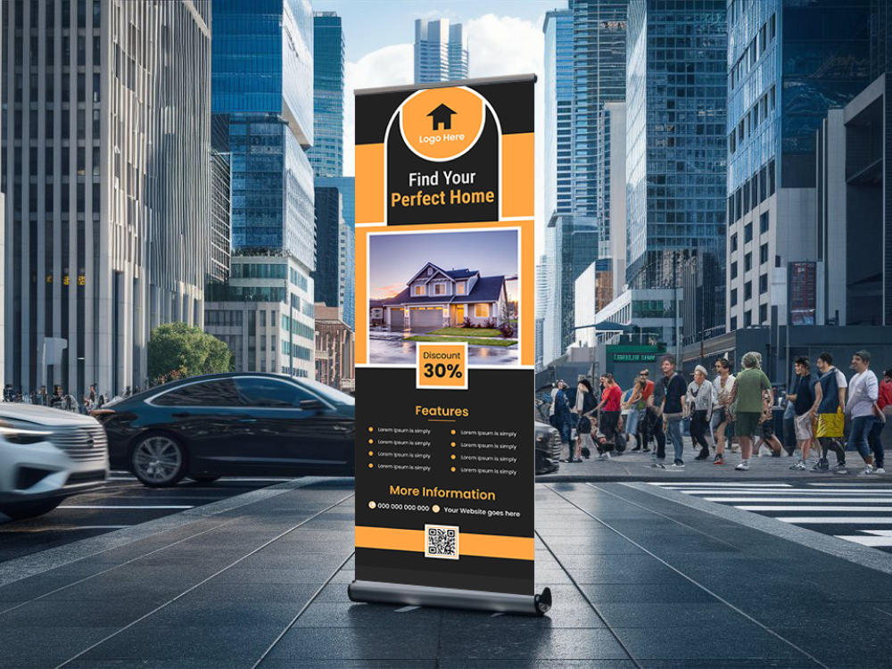 A retractable backdrop roll up pull up and pop up banners design | Upwork