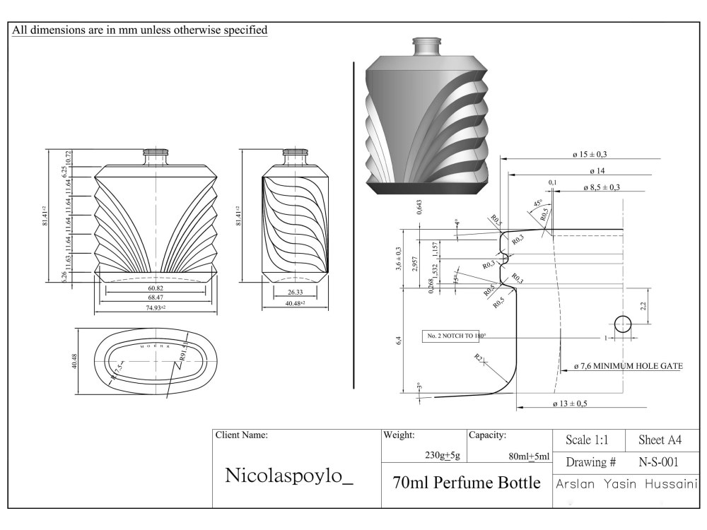 Perfume bottle 3D Model and 2D Manufacturing Drawing | Upwork