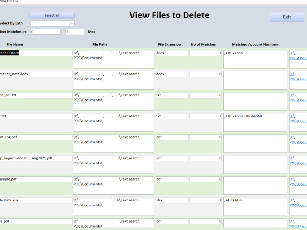 Custom Ms Access App to search text/num list in all file and folders | Upwork
