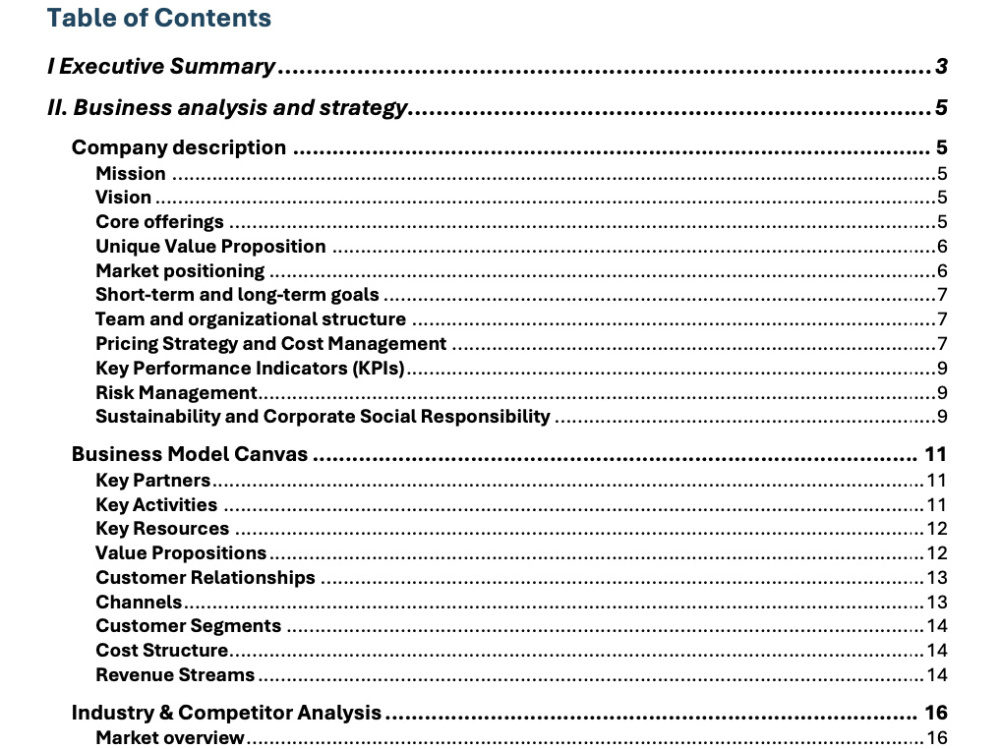 A detailed analysis of your business concept, industry, and competition ...