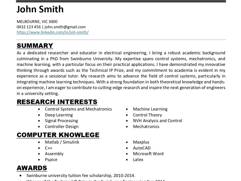 Resume for Electrical and Computer Engineers | Upwork