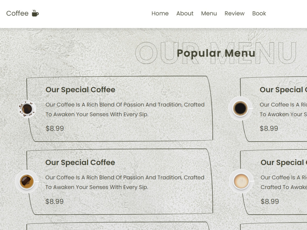Responsive Coffee Shop Website Built with HTML, CSS, and JavaScript | Upwork